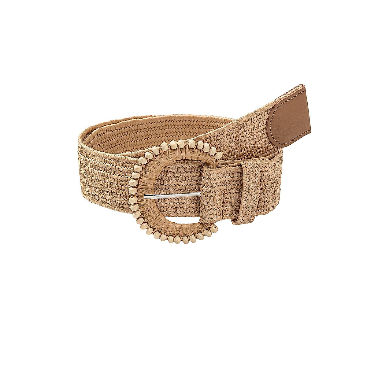 Verdusa Women's Round Buckle Straw Belts Boho Braided Waist Belt Khaki 100