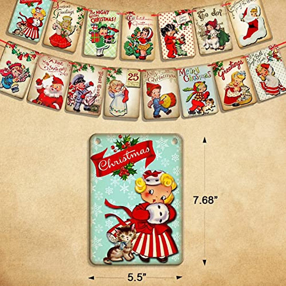 Vintage Christmas Decorations Christmas Party Banner - Christmas Decor Retro Xmas Banner Santa Claus Candy Cane Garland Indoor Outdoor,Christmas Party Favors/Sign/Photo Prop