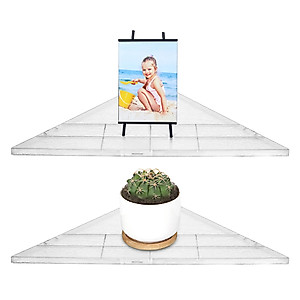 evron Corner Mounting Shelf,Easy to Install Wall Corner Shelf,Wood Immitation with Hole Pattern,Set of 2 (Clear)
