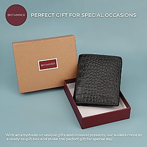 BOTANNER Genuine Leather Womens Wallet RFID Blocking Slim Compact 6 Credit Card Slots 1 ID Window Bills Sections Zipped Section for Coins Secure Button Closure Gift Boxed Red