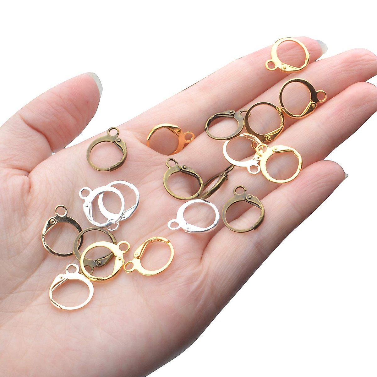Hypoallergenic Earring Hooks, 120 Pieces Brass Lever Back Earring Round French Hook Ear Wire with Open Loop for Earring Designs Jewelry Making - 4 Colors