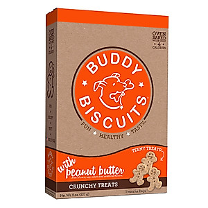 Buddy Biscuits Dog Treats, Oven Baked in USA, Teeny Size for Small Dogs or Large Dog Training, Peanut Butter 8 oz Package may vary (Pack of 1)