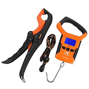 KastKing Fish Scale with Floating Lip Gripper, Water Resistant, Dual Mode – 110 LBS/50 Kg, Light and Strong ABS Frame, Non-Slip Handle, Retractable 38” Tape Measure and Floating Lip Gripper Combo