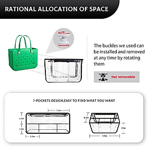FIHCH Clear Beach Bag Organizer Original Accessories for Bogg Bag X Large Storage Bag Suitable for BOGG BAG Organizing Your Bag and Divide Space,Transparent & Black
