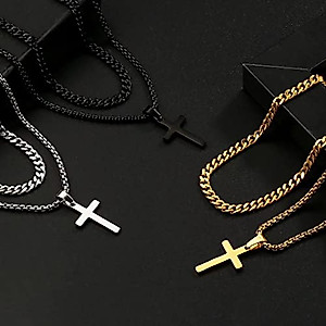 Cross Necklace for Men, Mens Cross Necklaces Stainless Steel Silver Cross Necklace Cross Chain for Men Layered Cuban Link Chain for Men 16-18 Inch Cross Necklace Mens Jewelry Gifts for Dad Boyfriend