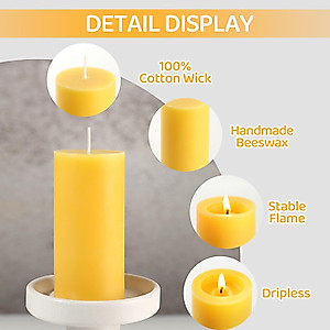 6 Pack Natural Beeswax Pillar Candles,100% Pure Beeswax Candles-210 Hours Long Burning,Organic Bees Wax Candles for Home,Paryer,Parties,Unscented Dripless Smokeless Beeswax Candles Bulk 2x4in