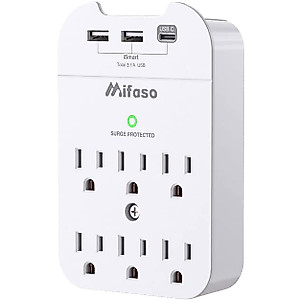 Outlet Extender - Wall Surge Protector with 6 Outlets 3 USB (1 USB C, 2 USB A), Multi Plug Outlet Splitter, Wall Mount Adapter with Top Phone Holder for Home, School, Office (490 Joules)
