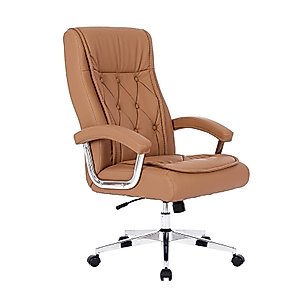 Hoxne Leather Executive Office Chair with Arms and Wheels, High Back Ergonomic Computer Desk ChairAdjustable Height Swivel Office Desk Chair, 350LBS Capacity (Khaki)