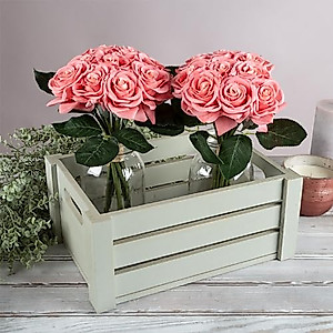 Pure Garden Rose Artificial Flowers - 18Pc Real Touch 11.5-Inch Fake Flower Set with Stems for Home Decor, Wedding, or Bridal/Baby Showers (Coral)