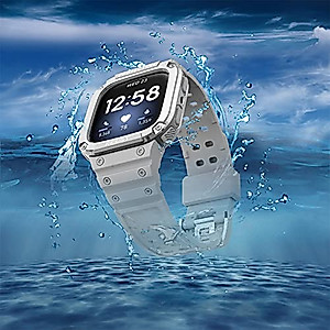 MiRUSI Compatible For Fitbit Versa 4/3/2/1/Fitbit Versa Lite/Fitbit Sense 2/Fitbit Sense Bands with Case, Protective Case Strap Rugged Sport Protect Wristbands For Men Women (Gray&Silver)