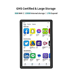VNEIMQN 10 inch Tablet, Android 12 Tablet, 10.1”, 1080p Full HD, 8GB RAM/128GB ROM/8-Core CPU, 1TB Expand, 8000mAh, 5MP front/13MP Back Camera, WiFi 6, GPS, 1920 * 1200 Display, Bluetooth 5.0