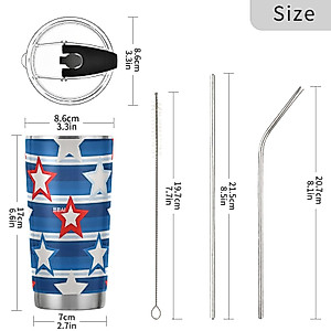 HXshaoye stripe stars 4th Of July Independence Day Stainless Steel straw water bottle with Straw Lid travel coffee mug for hot and cold drinks safe insulated coffee tumbler botellas para agua termica