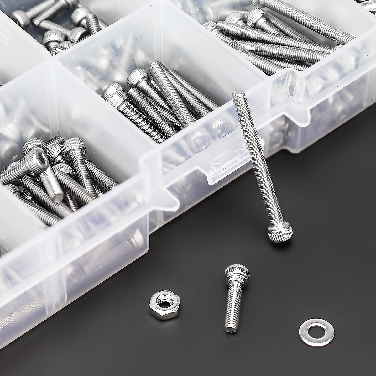 HELIFOUNER 420 Pieces M2.5 x 4mm /6mm /8mm /10mm /12mm /16mm /20mm /25mm, Hex Socket Head Cap Bolts Screws Washers Nuts Kit, 304 Stainless Steel