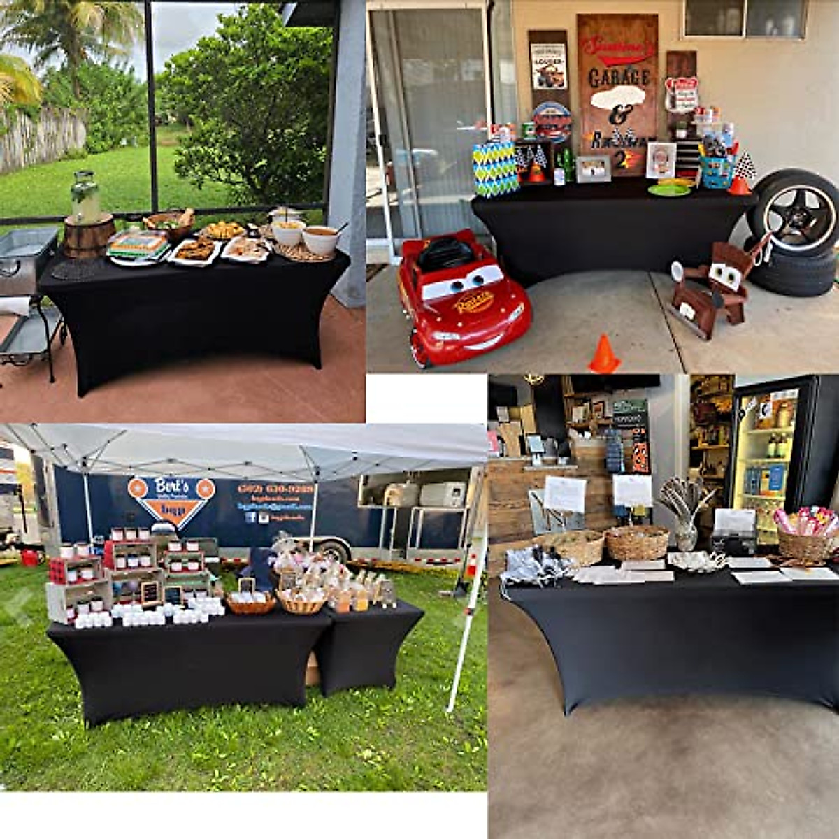 ABCCANOPY Spandex Tablecloths for 5 ft Home Rectangular Table Fitted Stretch Table Cover Polyester Tablecover Lash Bed Cover Table Toppers Massage Table Cover, Black