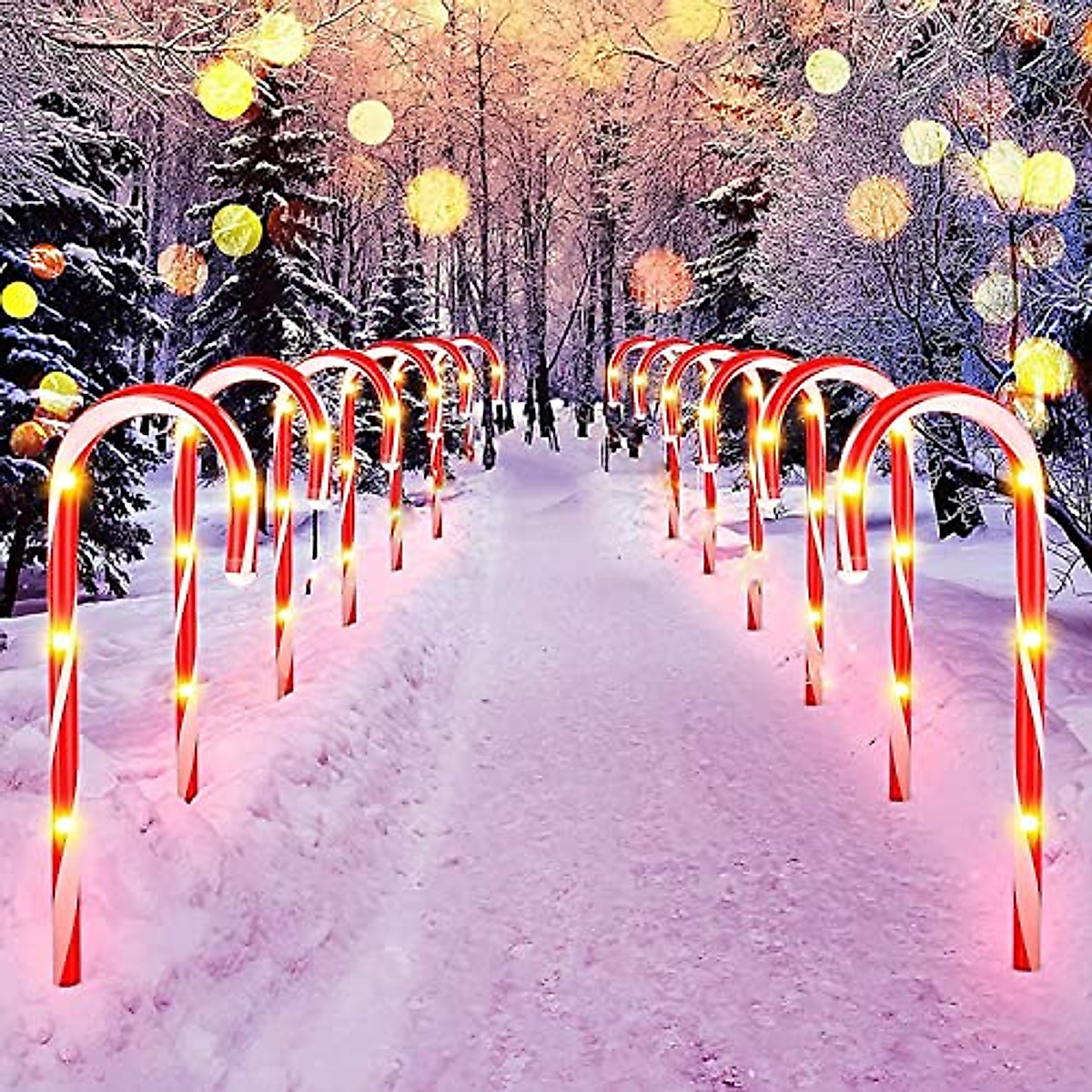 Christmas Candy Cane Lights,Christmas Decoration， Waterproof Solar Powered Garden Light， 5Pcs Lamp Christmas Lawn Candy Cane String Lights， Home for Outdoor Garden Decor