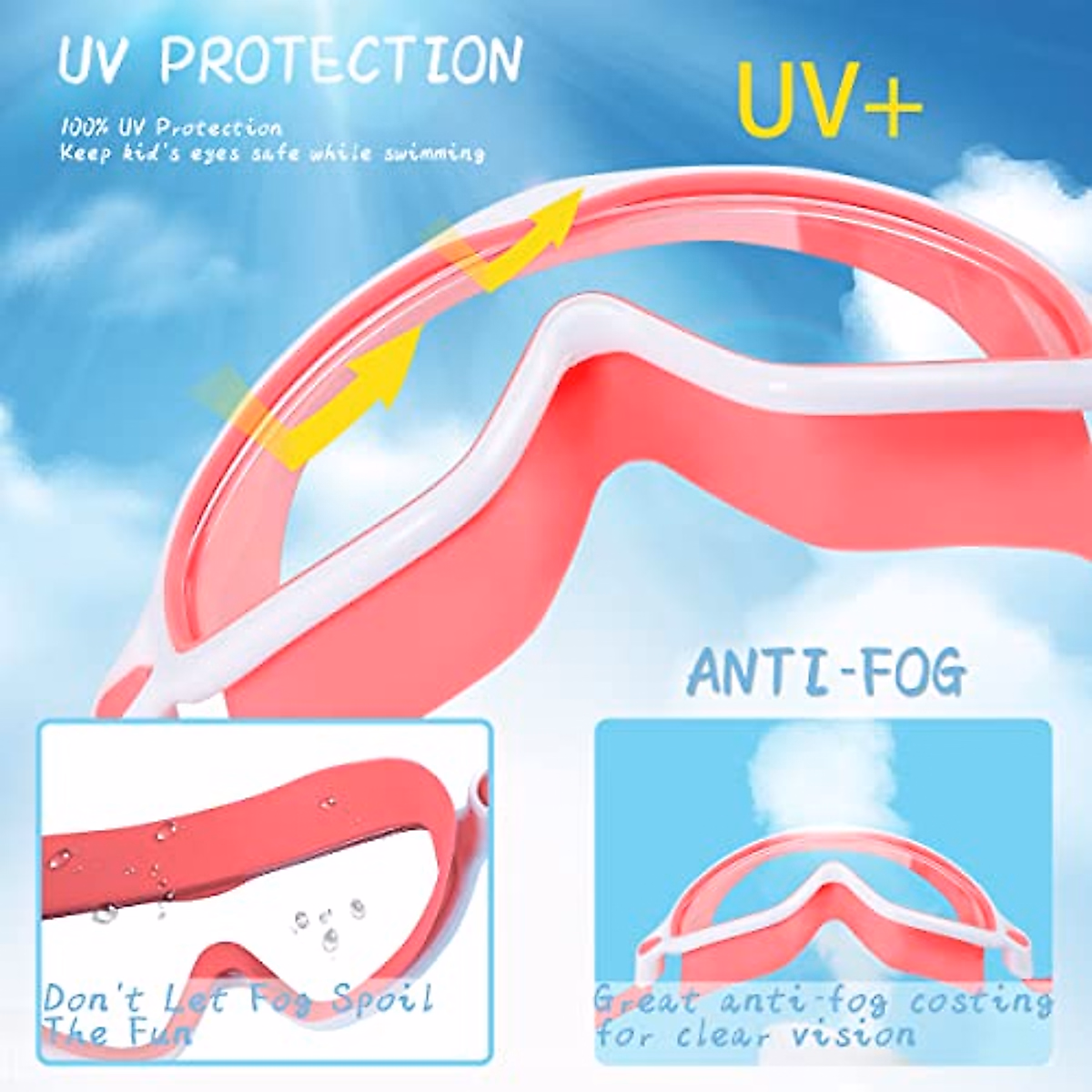 EWPJDK Kids Goggles Anti-Fog 2 Pack Swimming Goggles for kids 6-14 No Leaking Kids Swim Goggles Anti-UV Waterproof (Purple & Pink)