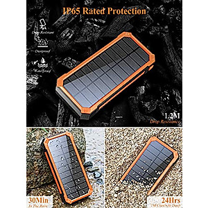 MINRISE Wireless Portable Charger, QC3.0 20W Power Bank Fast Charging 30000mAh Solar Charger, Battery Bank with Strong Flashlight, External Battery Pack Compatible with iPhone, Samsung, iPad, etc.