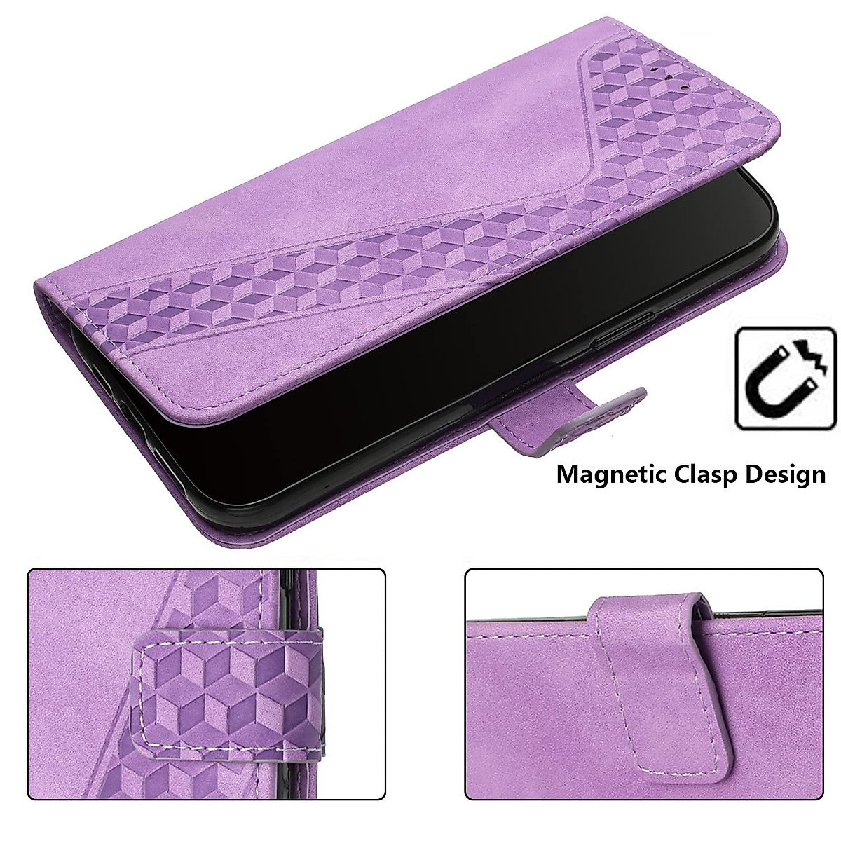 ONV Wallet Case Compatible with Samsung Galaxy S9 Plus - Cube Skin Flip Phone Case with Wrist Strap Card Holder Magnet Leather + Inner Shell Flip Stand Cover for Samsung Galaxy S9 Plus [HX] -Purple
