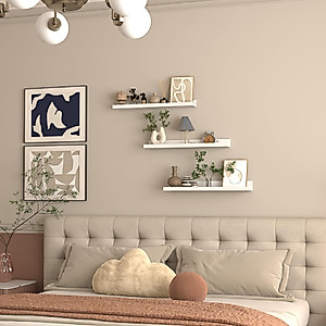 Giftgarden 24 Inch White Floating Shelves for Wall Mount, Modern Wood Wall Shelf Ledge for Bathroom Bedroom Living Room Kitchen Nursery Storage, Set of 3 Different Sizes