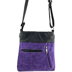 Justin West Concealed Carry Western Tritone Leather Fringe Strip Bohemian Arrow Turquoise Square Concho Laser Cut Embroidered Flower Messenger Handbag (Purple Messenger Bag ONLY)