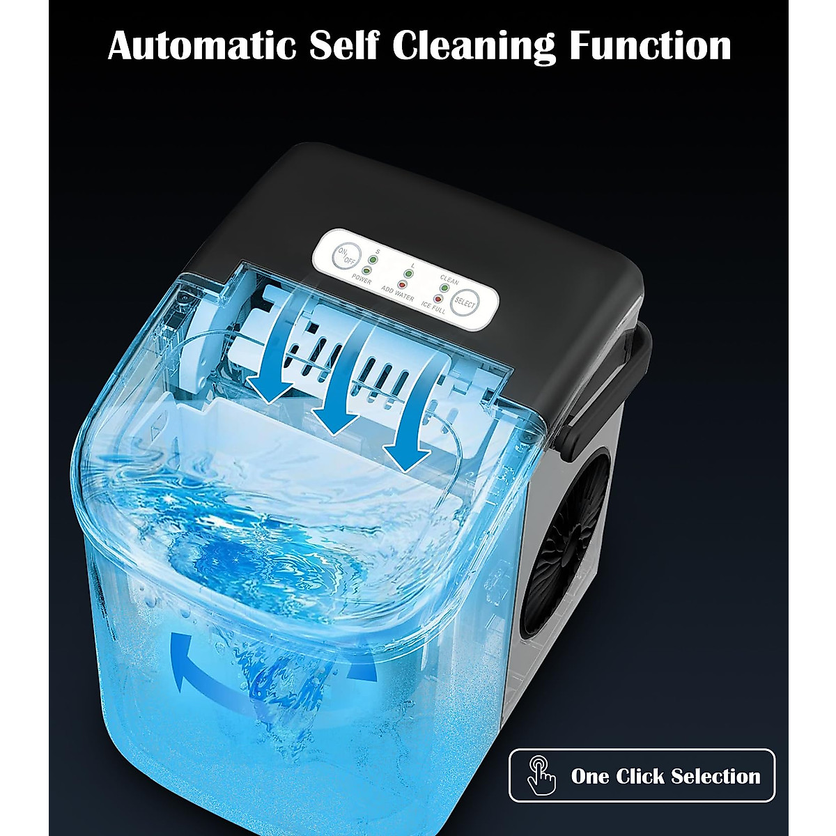 EVAMOKE Ice Makers Countertop with Handle, Nugget Ice Cubes Ice Machine with Basket and Ice Scoop, Portable Ice Maker 9 Cubes Ice Black Mini Bullet Ice Maker Small, Ice Maker for Home&Kitchen&Office