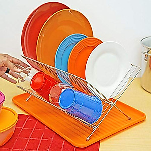 Dish Drying Rack w/ Folding Drainer, Orange - Southern Homewares - Kitchen Utensil Cleaning Set for Plates, Bowls, Cups
