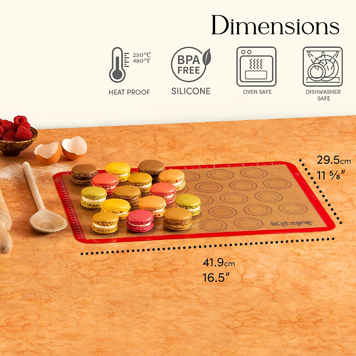 Kitzini Macaron Silicone Baking Mats. 2 Half Macaron Mats. BPA-Free Cookie Sheet. Non Stick Macaron Baking Mat. Professional Grade Silicon Baking Mat. Perfect for Macarons, Macaroons, Pastry & Cookies