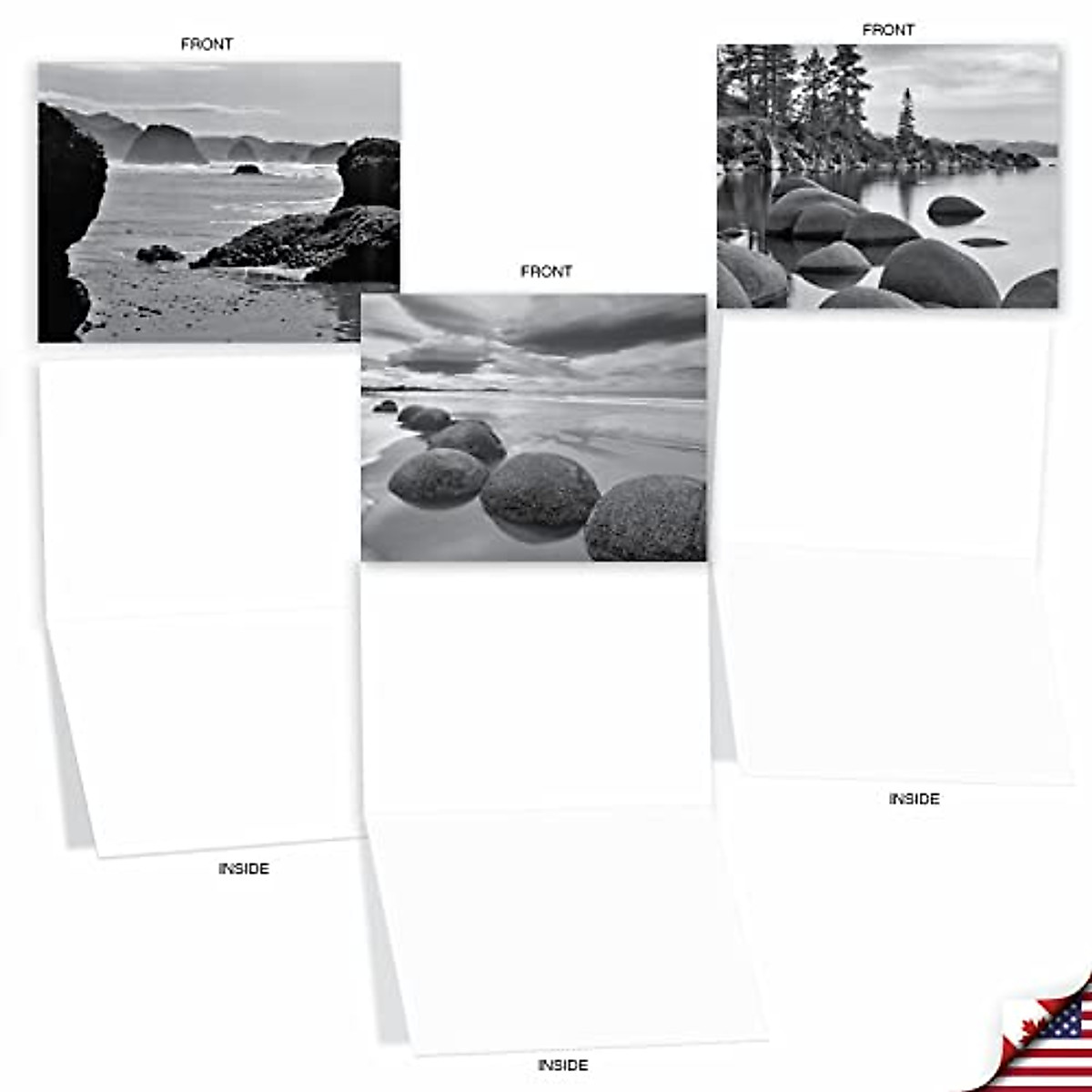 The Best Card Company - 10 Blank Note Cards with Envelopes (4 x 5.12 Inch) - Black & White Photos, Bulk Boxed Set - On the Rocks M3309