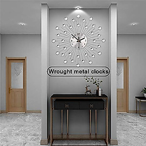 SOOTOP Crystal Wall Clock, Silver Mirror Diamond-Studded Metal Clock Decorative Wall Decor Clock Housewarming Gift for Decoration Bedroom Living Room