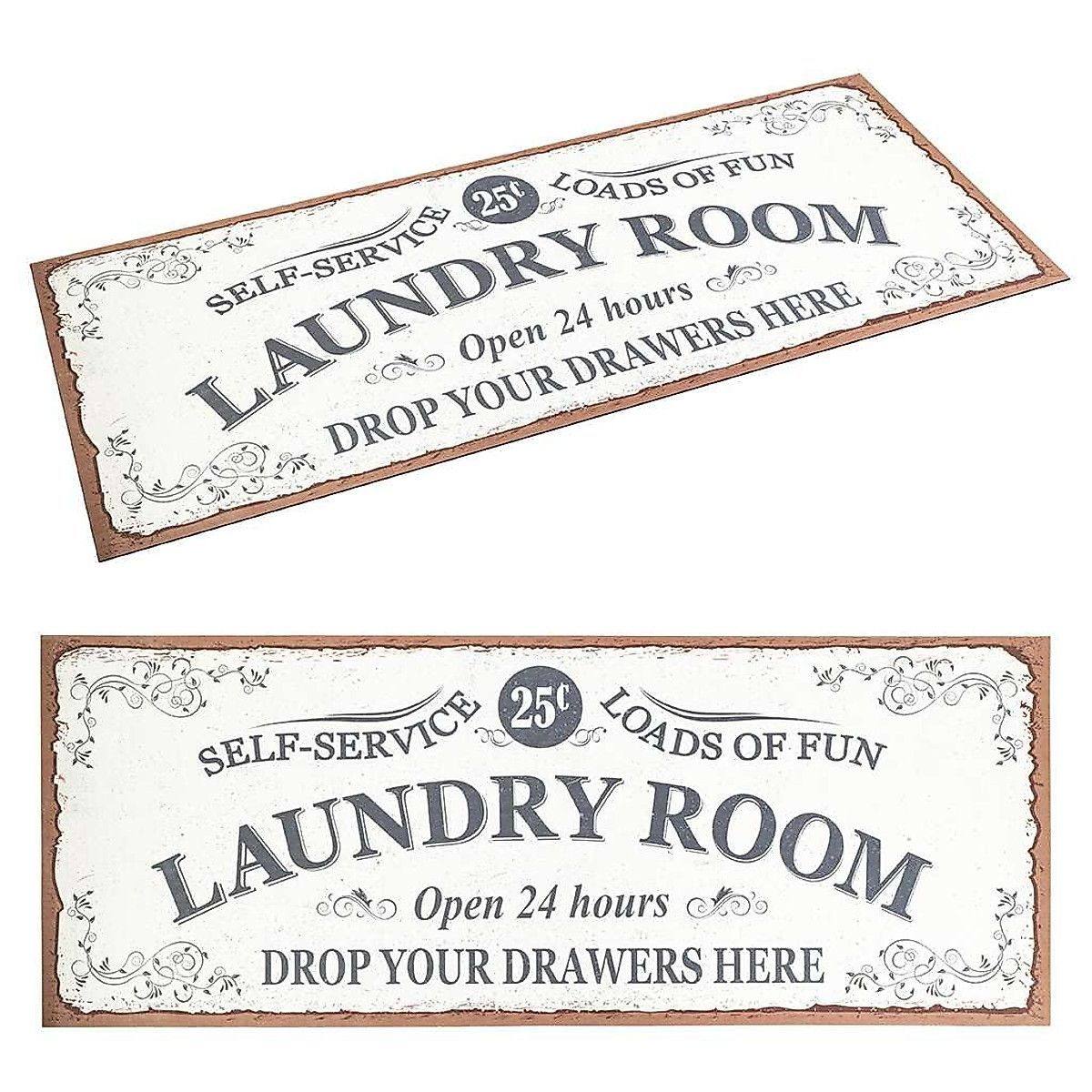 Benissimo-Modern Mat, 24"x62" Ultra-Thin Laundry Room Mat, Funny Non Slip Laundry Mats, Machine Washable, Runner Floor Mat for Washroom, Bathroom, Self Service-Load of Fun-Open 24 Hours