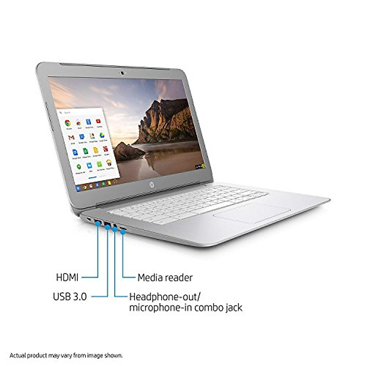 HP 14-ak040wm 14" Chromebook, Chrome, Full HD IPS Display, Intel Celeron N2940 Processor, 4GB RAM, 16GB eMMC Drive