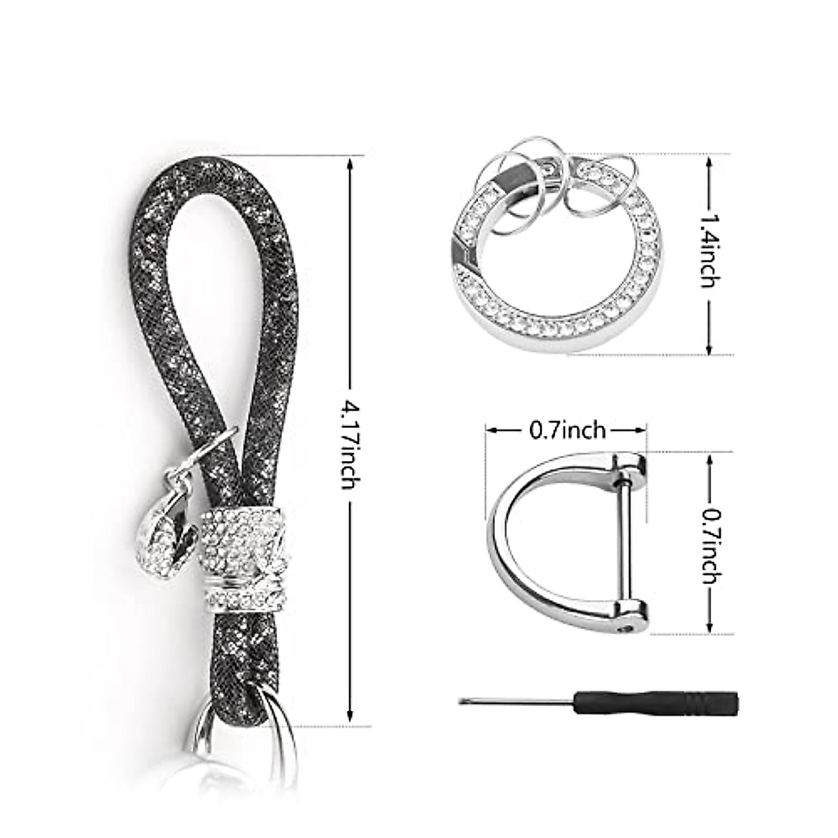 Jawmoy Pack-1 Bling Car Keychain, Rhinestones Keychain Accessories, Metal Crystal Key Chain Ring (Black)