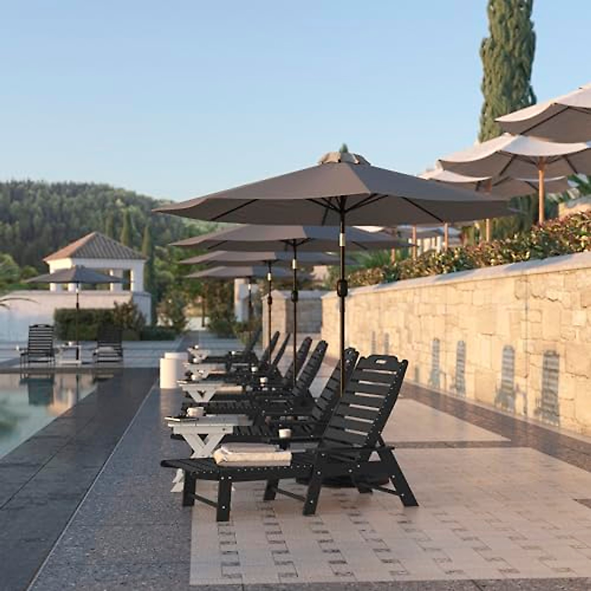 Flash Furniture Monterey Adjustable Adirondack Lounger with Cup Holder- All-Weather Indoor/Outdoor HDPE Lounge Chair, Black