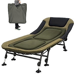 YOUGYM XXL Camping Cots for Adults 330Lbs with Carry Bag, Heavy Duty Folding Bed with Soft Padded Cushion, Portable Military Cot for Hunting, 180° Adjustable Reclining Outdoor Lounger