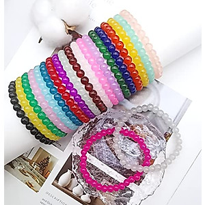 FIRAZIO 21Pcs 6mm Beaded Bracelets Handmade Stretch Glass Bracelet for Women Multicolor Crystal Beads Bracelet Elastic Round Bead Bracelets Jewelry