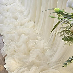 5ft x 10ft Dual Layer Ivory Tulle Backdrop Curtain Panels with Light, 1 Panel 5 x 10 ft Photo Background Drapes for Wedding Baby Shower Party Engagement Bridal Shower Photography