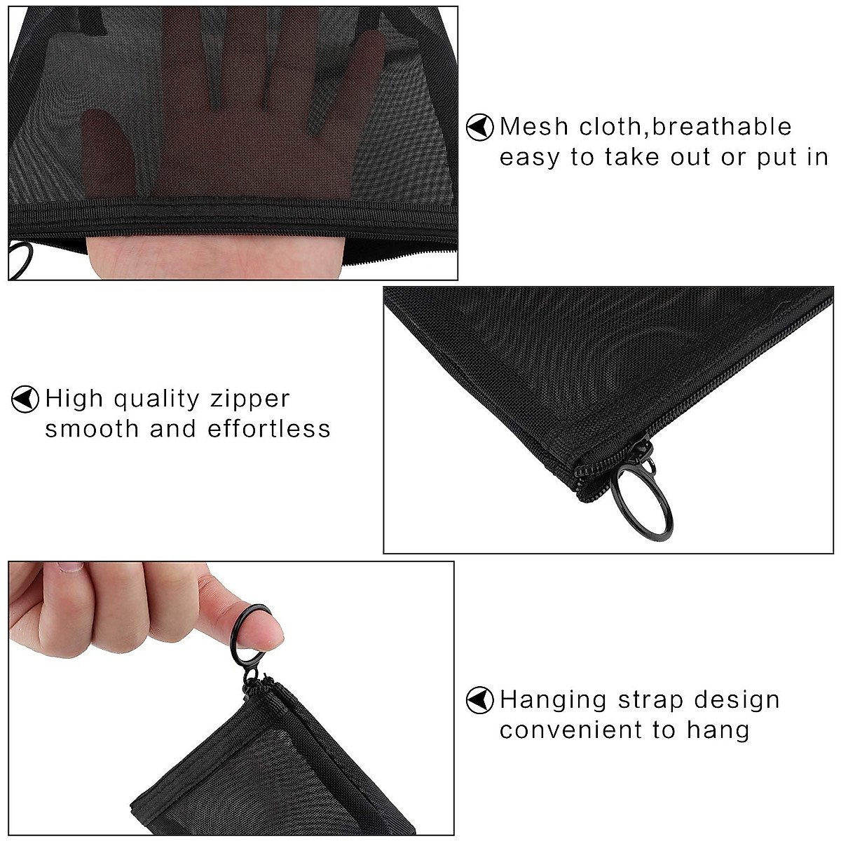 3 Pieces Mesh Cosmetic Bag, Makeup Bags, Zipper Pouch for Offices Travel Accessories, 3 Sizes (Black)