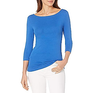 Amazon Essentials Women's Slim-Fit 3/4 Sleeve Solid Boat Neck T-Shirt, Cobalt Blue, X-Large