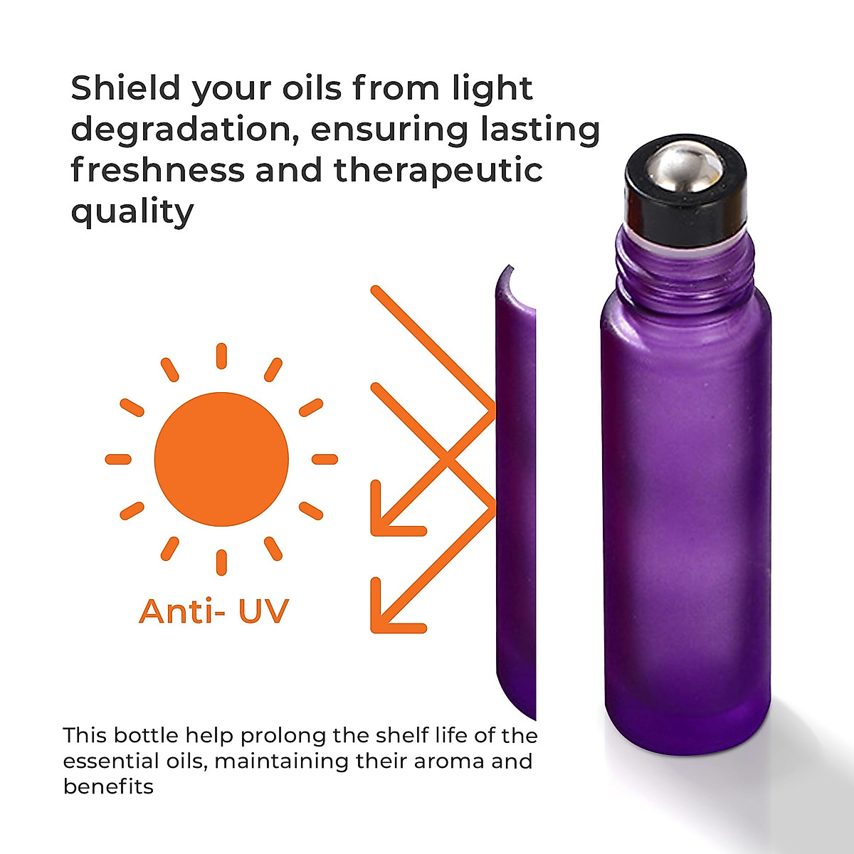 Your Oil Tools 10 Pack Essential Oil Roller Bottles, 10ml Empty Purple Frosted Glass Roll-on with Leak Guard Stainless Steel Roller Balls & Black Caps for oils and perfume