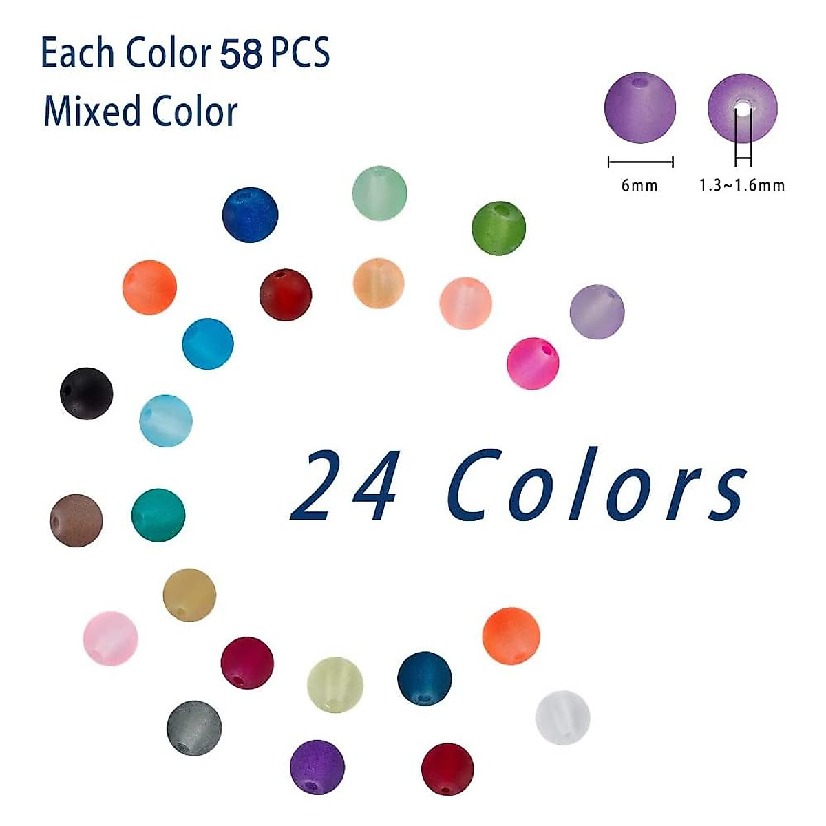 PH PandaHall 1400pcs 24 Color Frosted Glass Beads for Jewelry Making, 6mm Candy Color Frosty Beads Matte Loose Spacer Beads for Friendship Bracelets Necklace Earring Jewelry Making