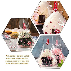 ULTECHNOVO 100Pcs Triangle Onigiri Wrappers Plastic Rice Balls Bags Disposable Sushi Packing Bags Japanese Onigiri Bags with Stickers