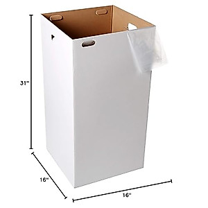 One Earth Disposable and Reusable Corrugated Cardboard Trash Cans- Bundle of 10 Self Locking Trash Boxes (White) + 20 Trash Bags: 40 Gallons
