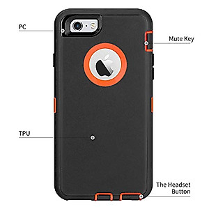 CAFEWICH iPhone 6/6S Case Heavy Duty Shockproof High Impact Tough Rugged Hybrid Rubber Triple Defender Protective Anti-Shock Silicone Mobile Phone Cover for iPhone 6/6S 4.7"(Black Orange)