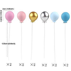 Ercadio 12 Pack Balloon Cake Toppers Resin Round Shape 3D Balloons Cupcake Picks Baby Shower Girls Boys Birthday Wedding Party Cake Decoration Supplies Mixed Colors