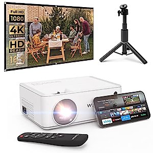 WiFi Bluetooth Projector with 12 inch Lightweight Tripod Stand, with 100 inch Projector Screen, WEWATCH 8500L Portable Movie Projector for Home Outdoor, 1080P Video and 260" Display Supported