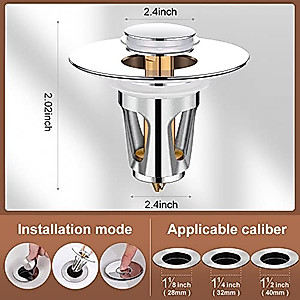HAOMIAO Bathroom Sink Stopper(1.1-1.5inch, Brass Pop Up Wash Basin Plug Cover for Bathtub drains, Anti-Clogging Bath Plug Stopper Sink Drain Strainer with Basket (Chrome)