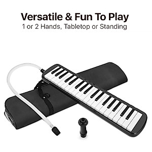 Flexzion Melodica Instrument 37 Keys Air Keyboard Piano for Kids and Adults, Beginner-Friendly Blow Keyboard Wind Instrument, Portable Keyboard Harmonium Instrument (Black)
