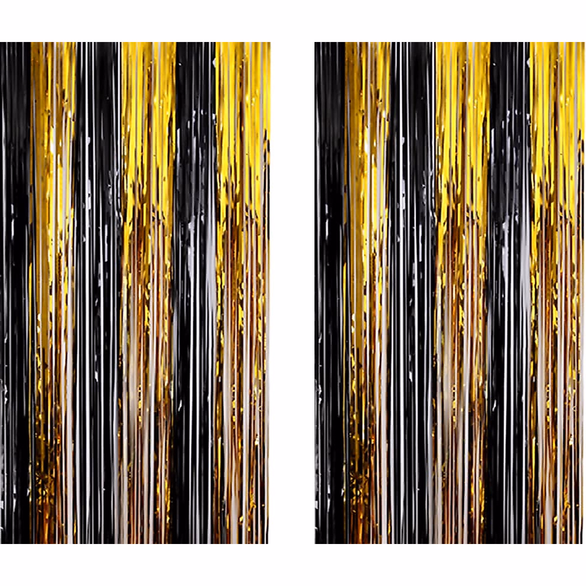 AILEXIBG 3.2 ft x 8.2 ft Metallic Tinsel Foil Fringe Curtains for Party Photo Backdrop Wedding Decor (2 Pack, Black Gold)