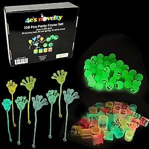 4E's Novelty 108 Pcs Glow in The Dark Toys - 36 Bouncy Balls, 36 Coil Spring, 36 Sticky Hands, Bulk Party Favor or Kids Goodie Bags Birthday Party Supplies Basket Stuffers Prizes for Kids