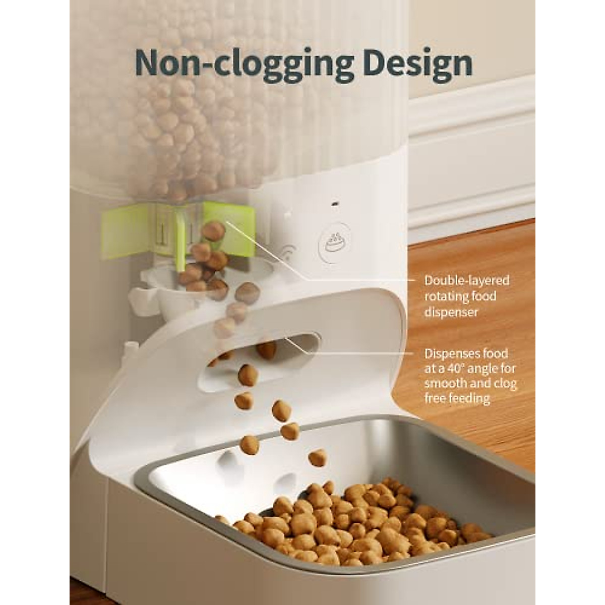 Smart Automatic Cat Feeder, Kalado Dog Feeder with 3.8L Dry Food Dispenser, Stainless Steel Food Bowl, Clog-Free & Dual Power Source in Pure Beige